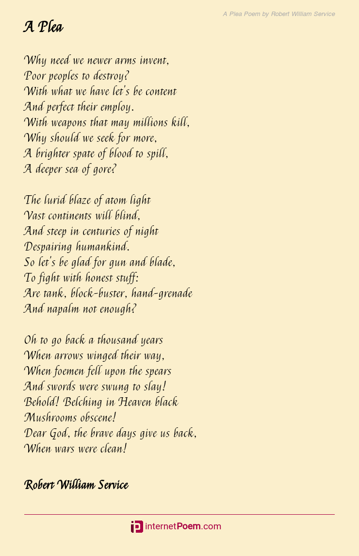 A Plea Poem by Robert William Service