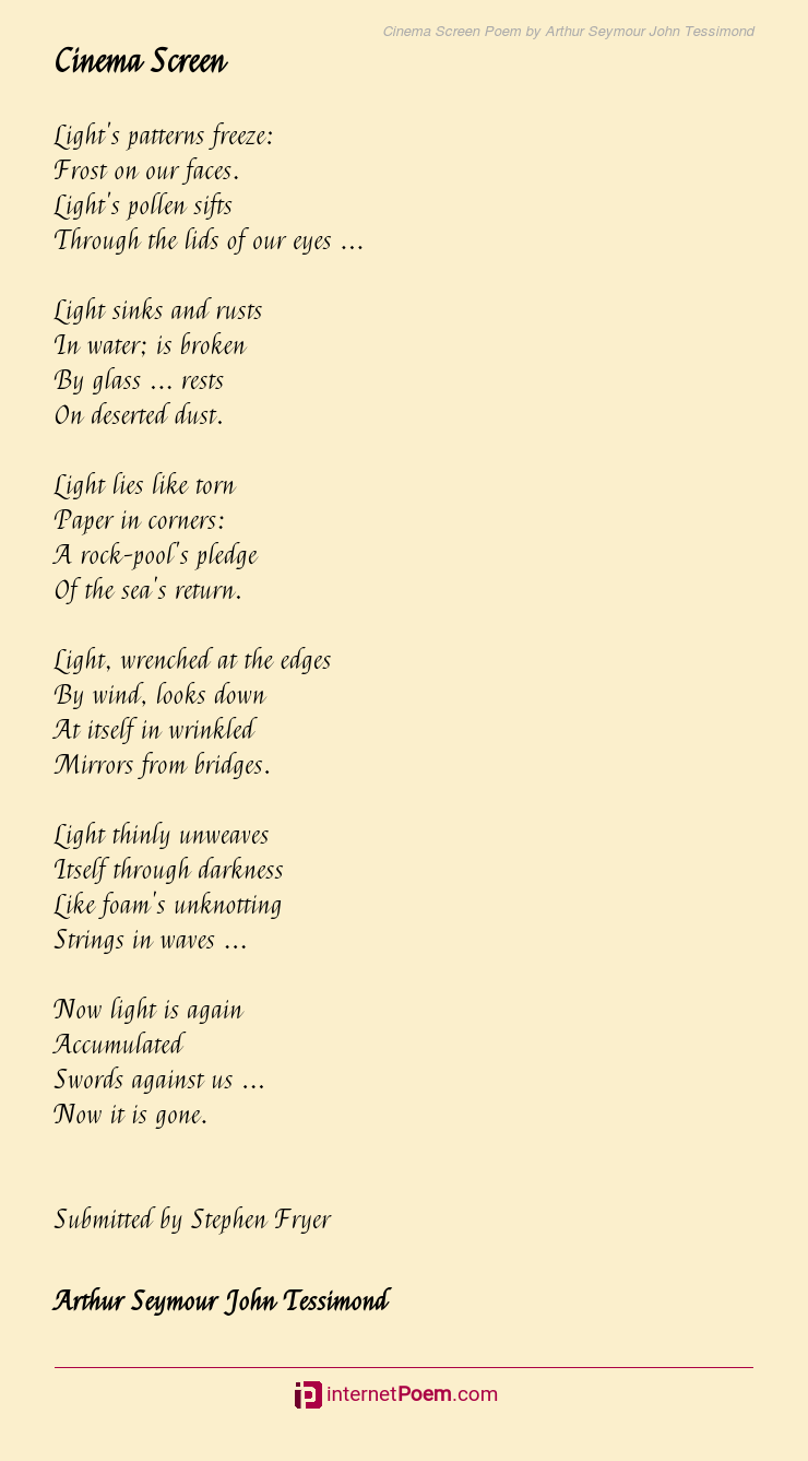 Cinema Screen Poem by Arthur Seymour John Tessimond