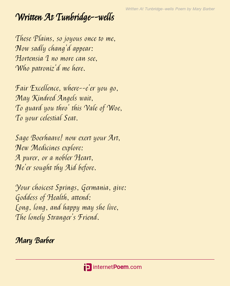 Written At Tunbridge--wells Poem Rhyme Scheme