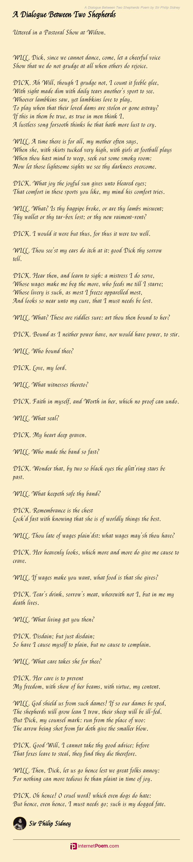 A Dialogue Between Two Shepherds Poem by Sir Philip Sidney