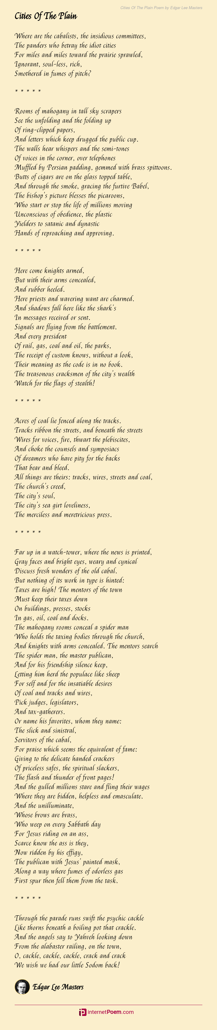 Cities Of The Plain Poem by Edgar Lee Masters