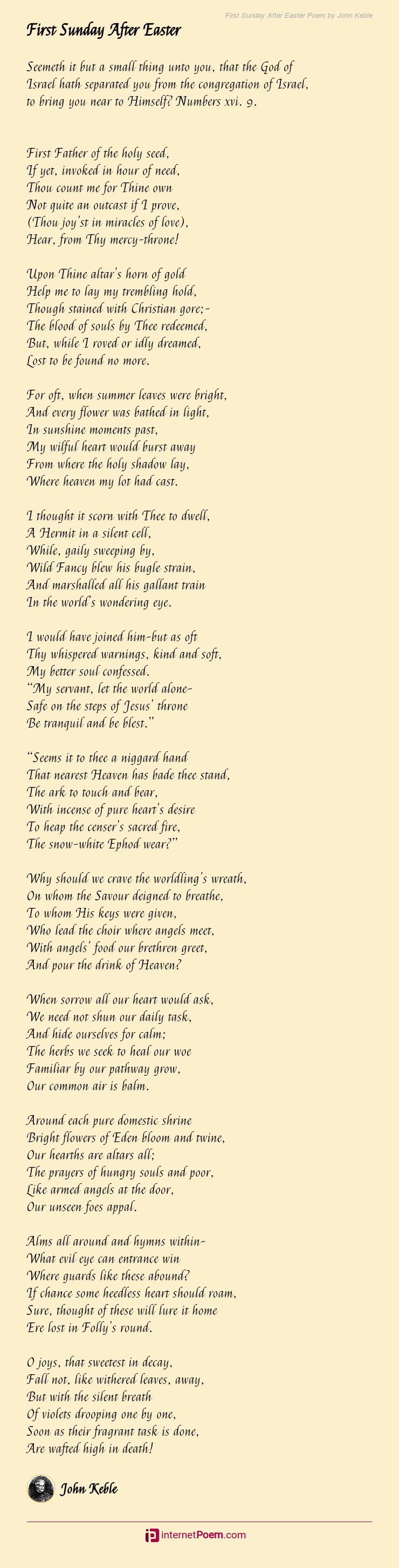 First Sunday After Easter Poem by John Keble