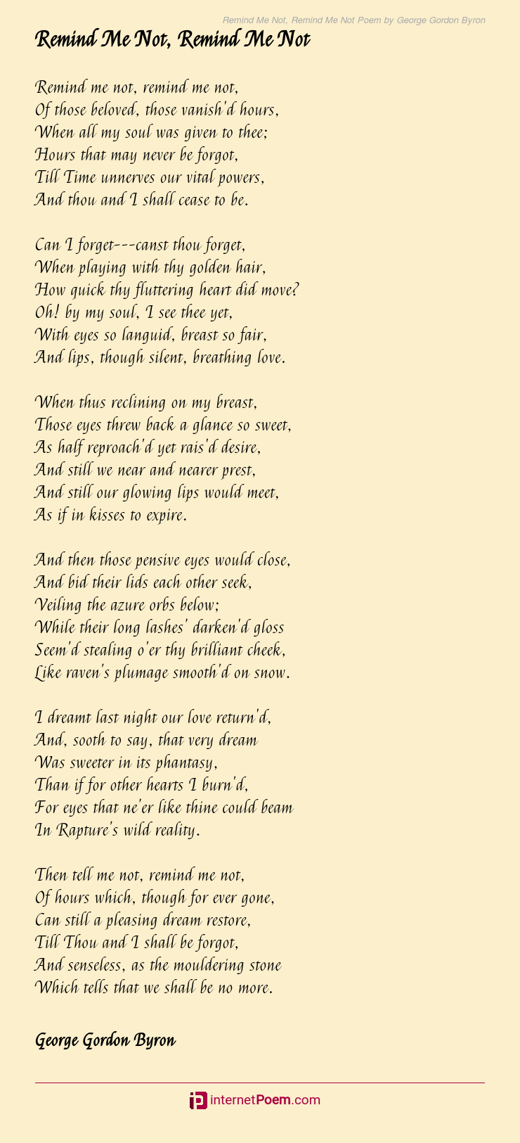 Remind Me Not, Remind Me Not Poem by George Gordon Byron