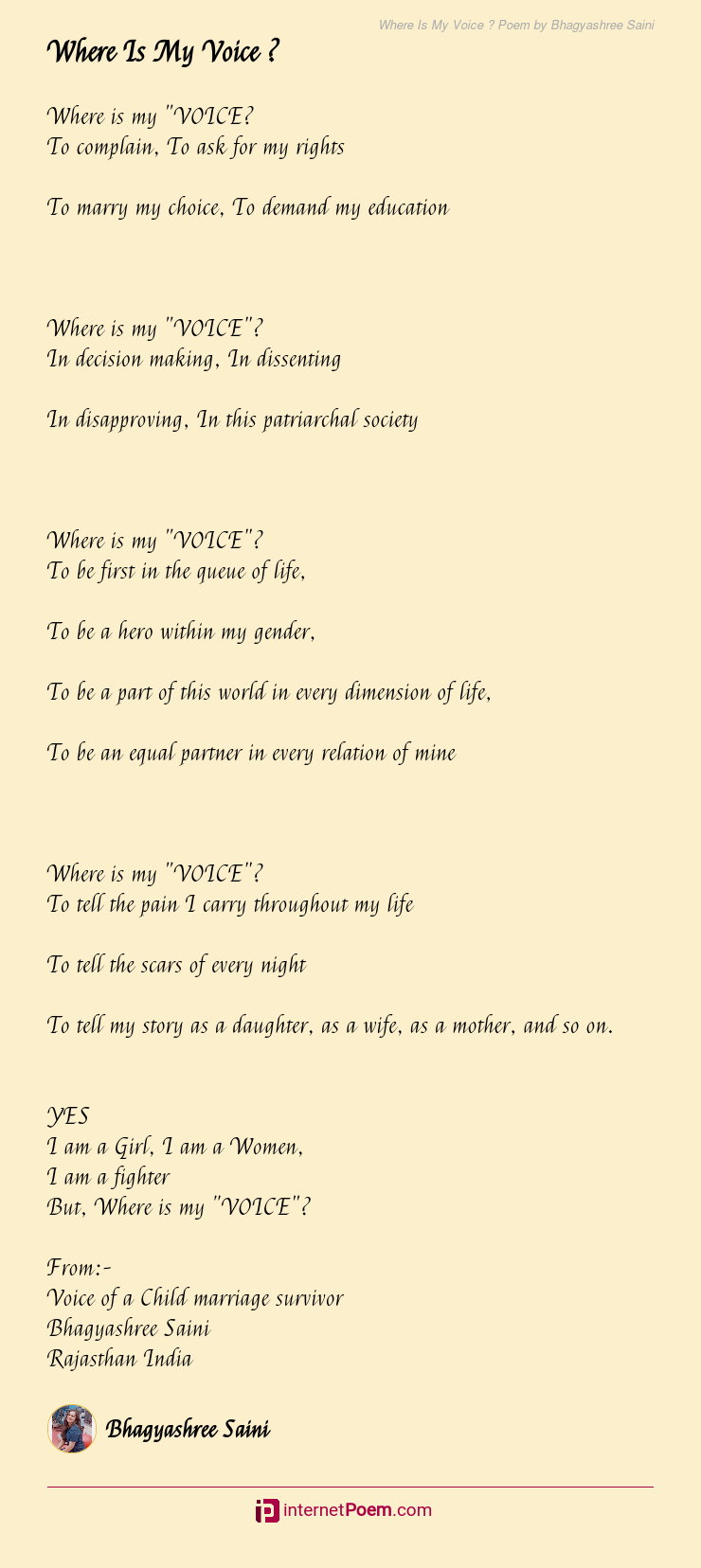 Where Is My Voice ? Poem by Bhagyashree Saini