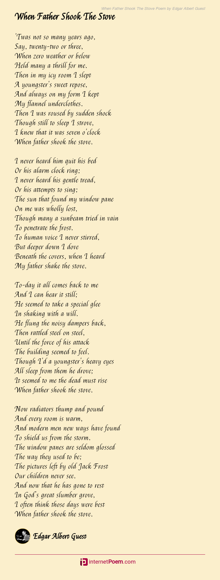 When Father Shook The Stove Poem by Edgar Albert Guest