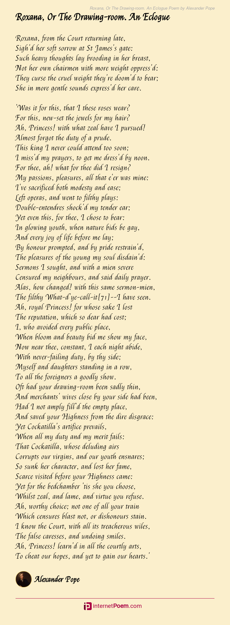 Roxana, Or The Drawing-room. An Eclogue Poem Rhyme Scheme