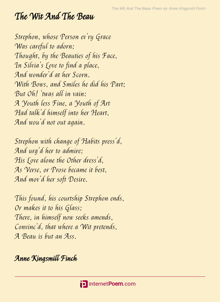 The Wit And The Beau Poem Rhyme Scheme