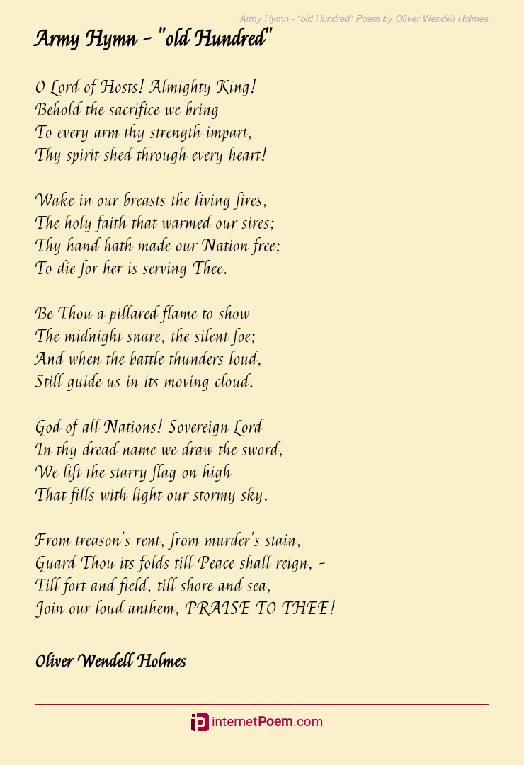Army Hymn - "old Hundred" Poem by Oliver Wendell Holmes