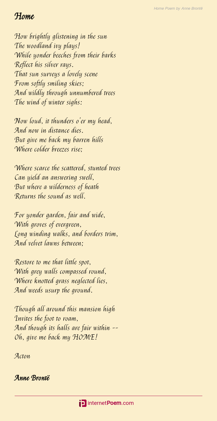 Home Poem by Anne Bronta