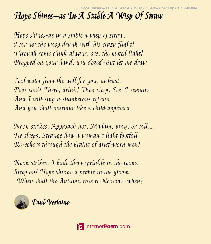 Hope Shines'as In A Stable A Wisp Of Straw Poem Rhyme Scheme