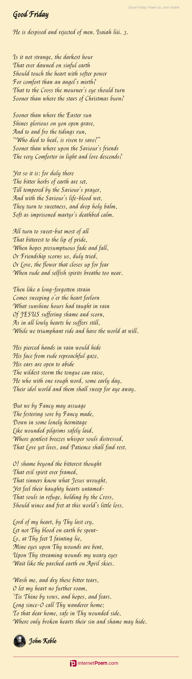 Good Friday Poem by John Keble