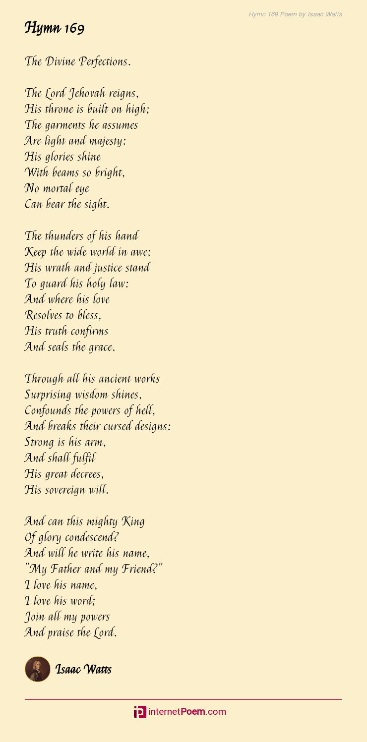 Hymn 169 Poem by Isaac Watts