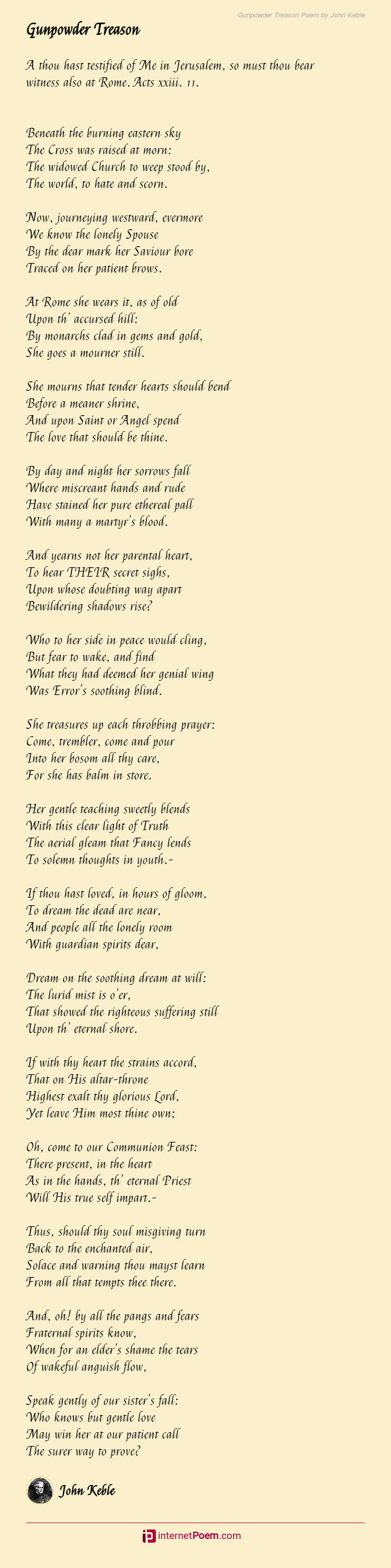 Gunpowder Treason Poem by John Keble