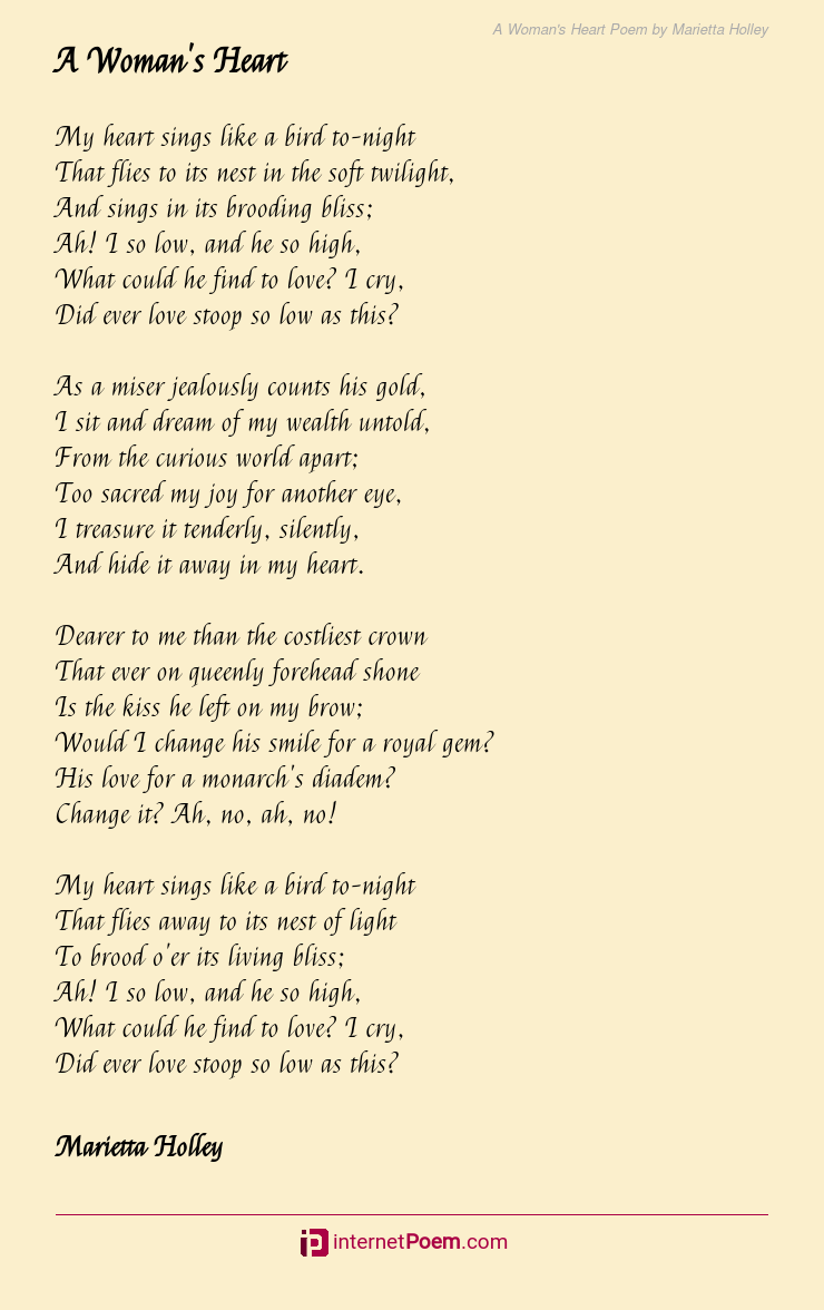 A Woman's Heart Poem by Marietta Holley