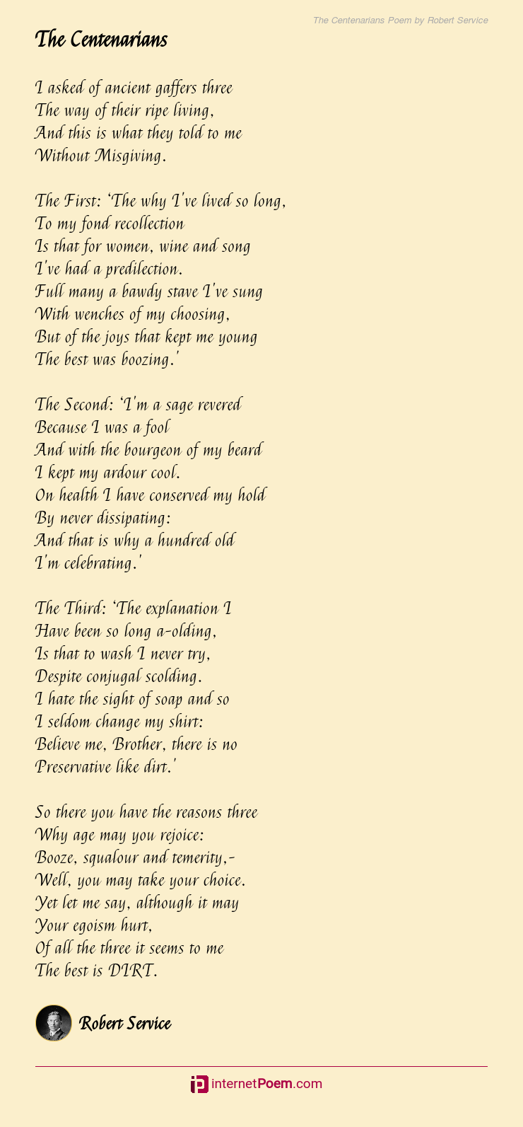 The Centenarians Poem by Robert Service