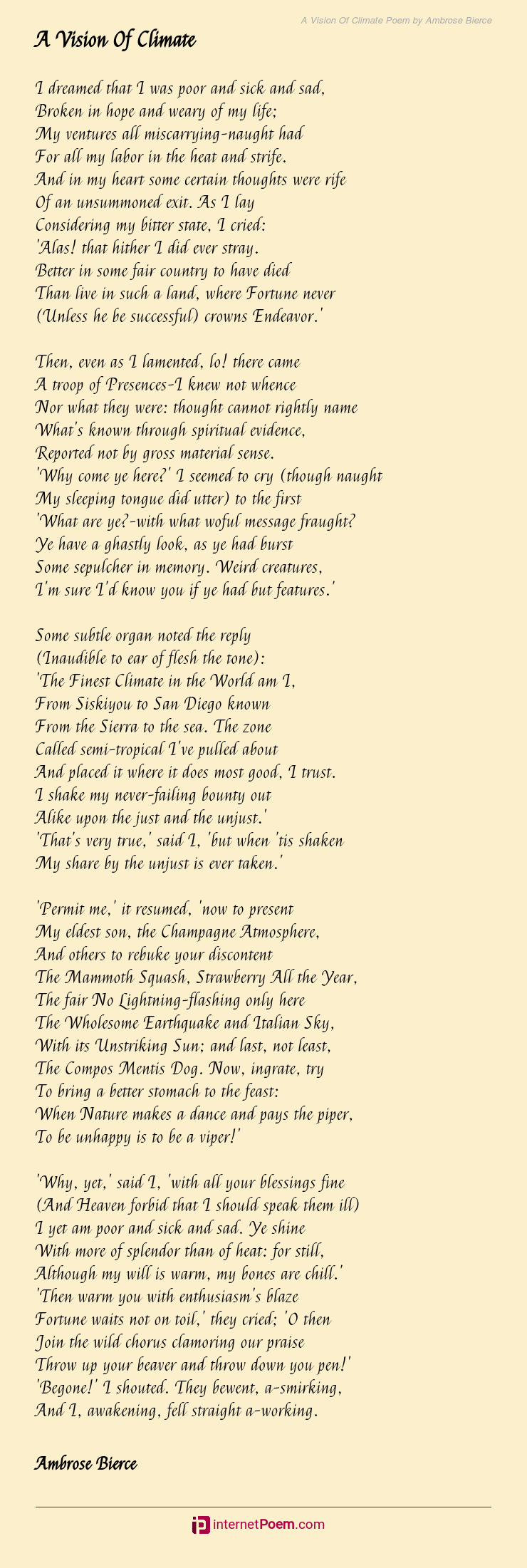 A Vision Of Climate Poem by Ambrose Bierce