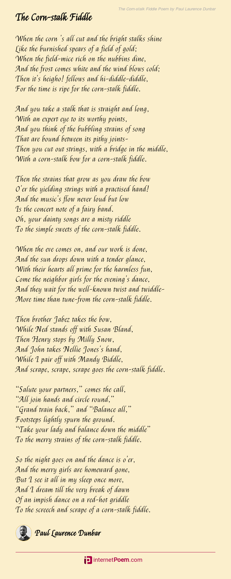 The Corn-stalk Fiddle Poem Rhyme Scheme