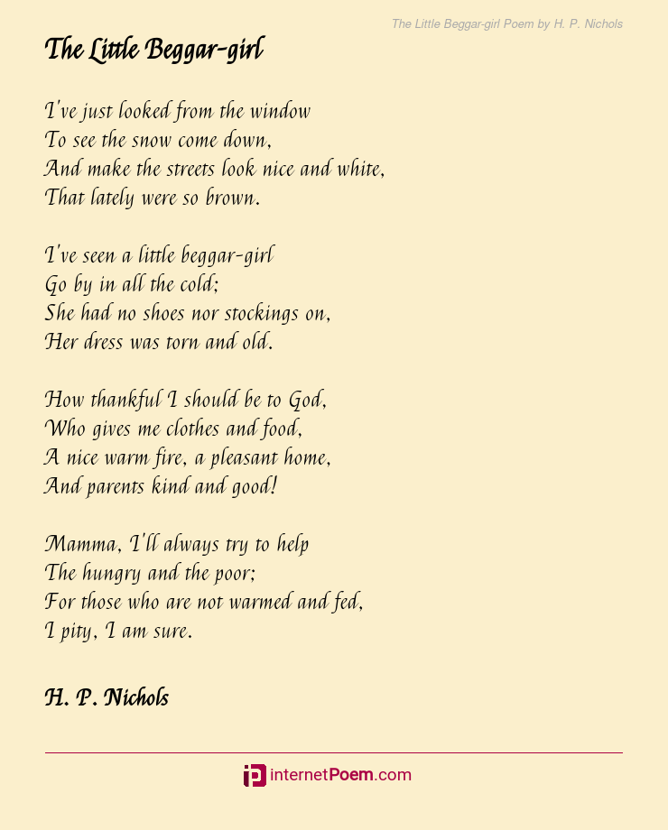 The Little Beggar-girl Poem by H. P. Nichols