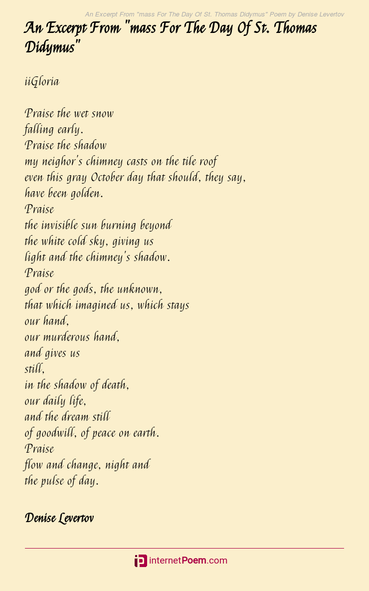 An Excerpt From "mass For The Day Of St. Thomas Didymus" Poem by Denise ...