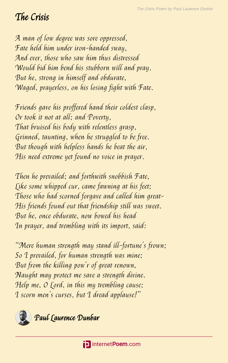 The Crisis Poem by Paul Laurence Dunbar