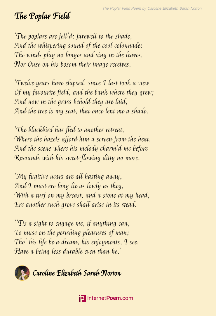 The Poplar Field Poem by Caroline Elizabeth Sarah Norton