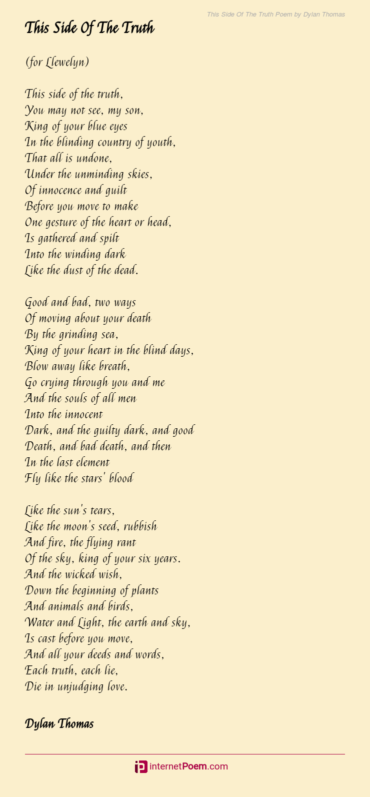 This Side Of The Truth Poem by Dylan Thomas