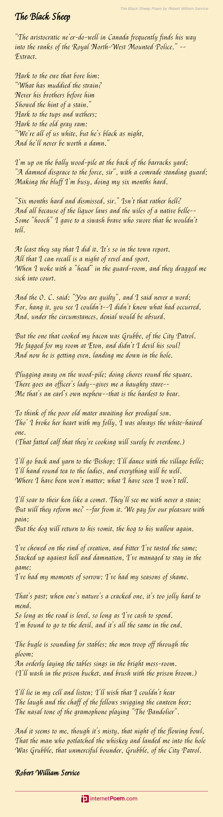 The Black Sheep Poem by Robert William Service