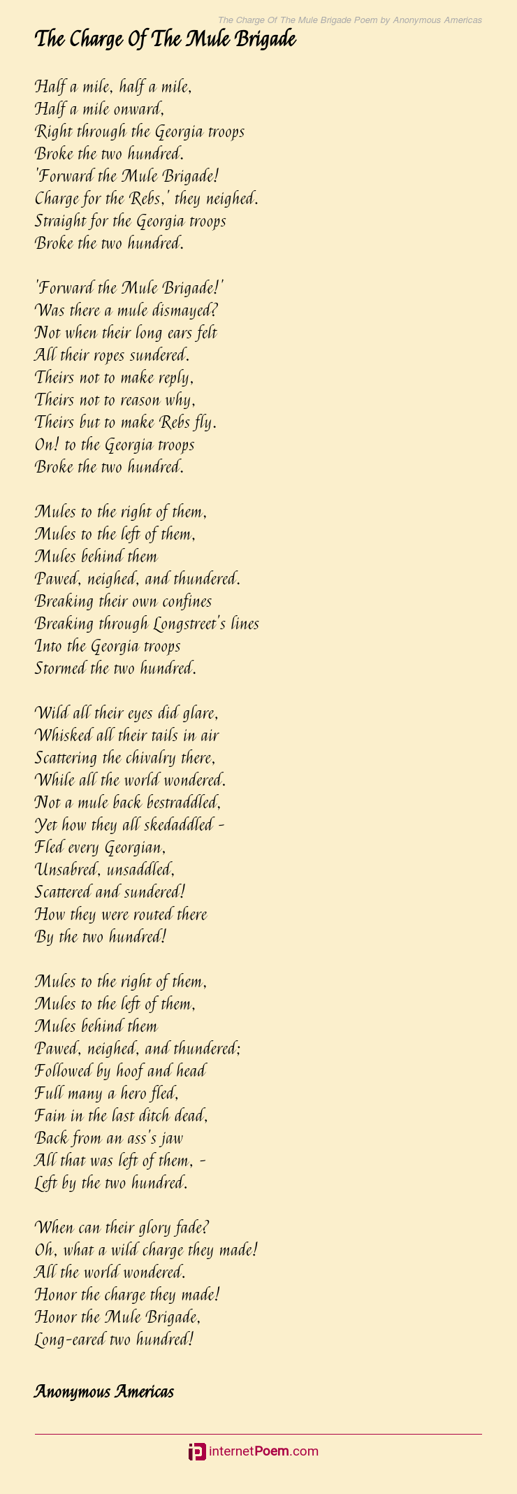 The Charge Of The Mule Brigade Poem by Anonymous Americas