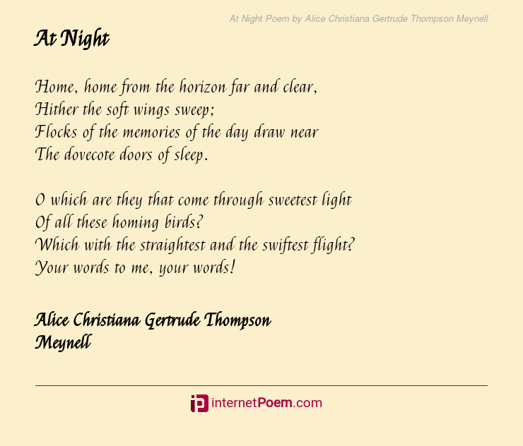 At Night Poem by Alice Christiana Gertrude Thompson Meynell