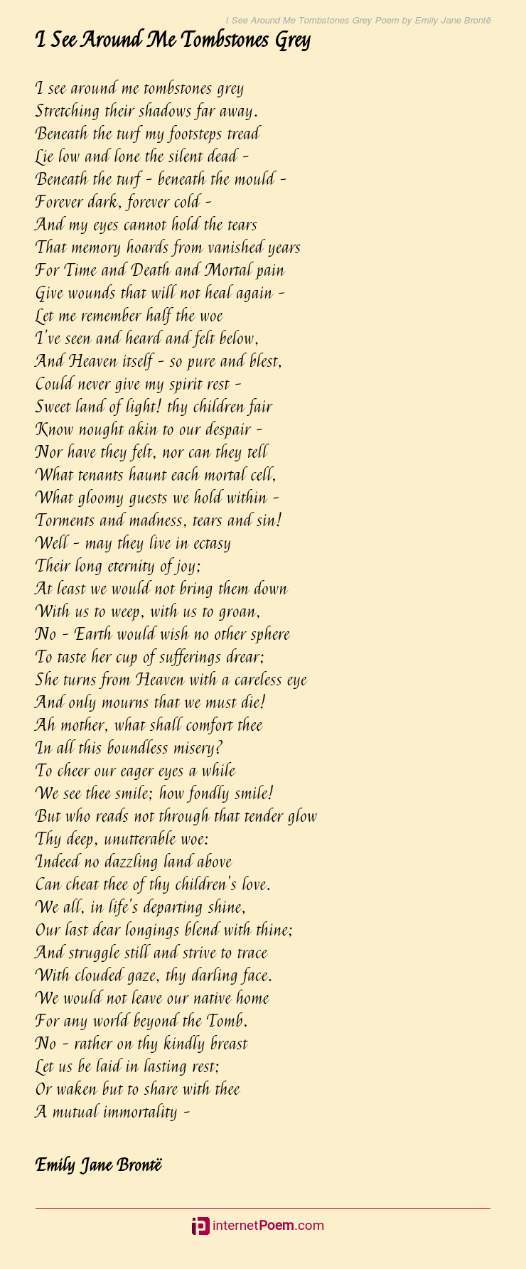 I See Around Me Tombstones Grey Poem by Emily Jane Bronta