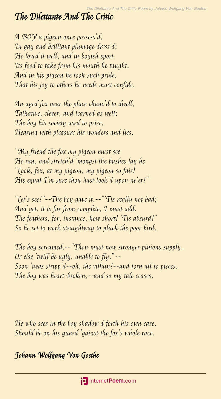The Dilettante And The Critic Poem by Johann Wolfgang Von Goethe