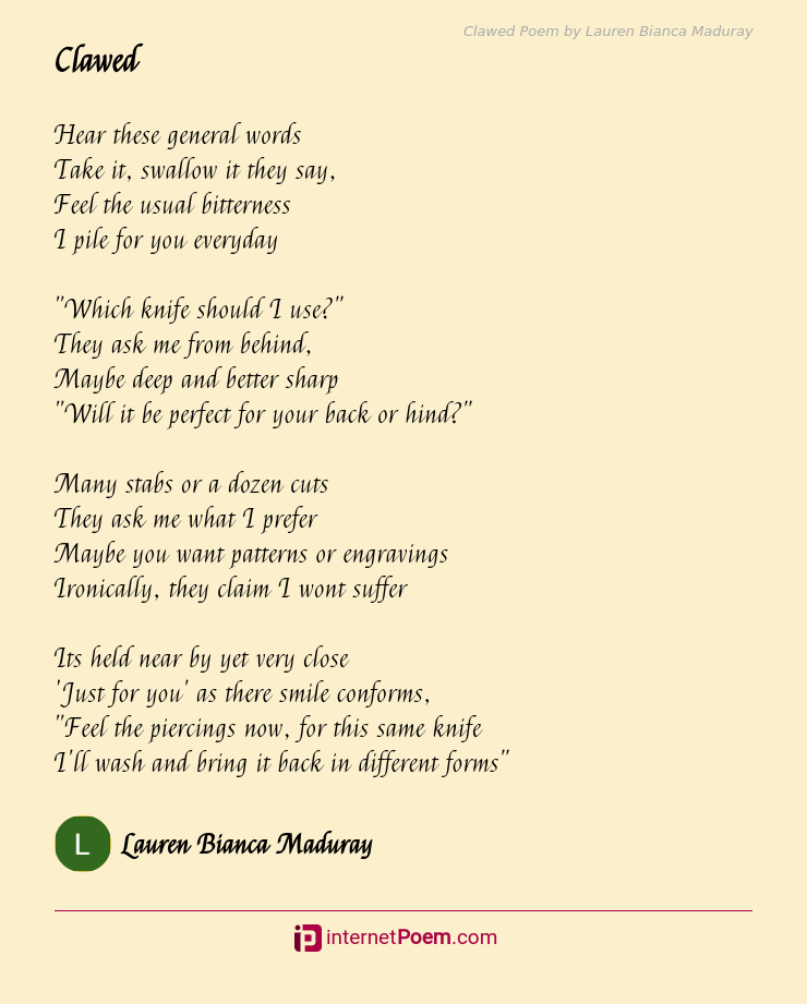 Clawed Poem by Lauren Bianca Maduray