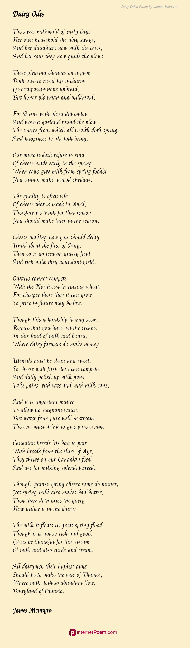 Dairy Odes Poem by James Mcintyre