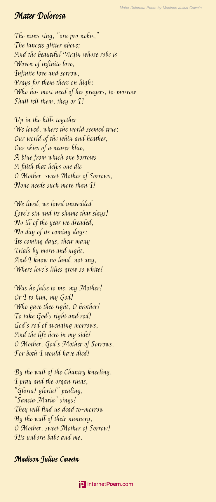 Mater Dolorosa Poem by Madison Julius Cawein
