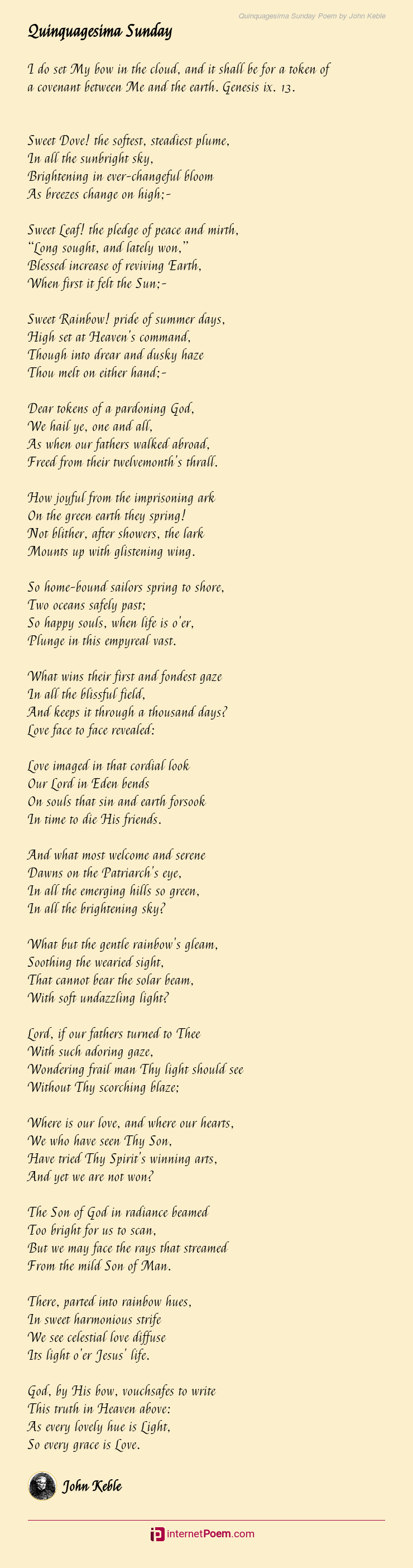 Quinquagesima Sunday Poem by John Keble