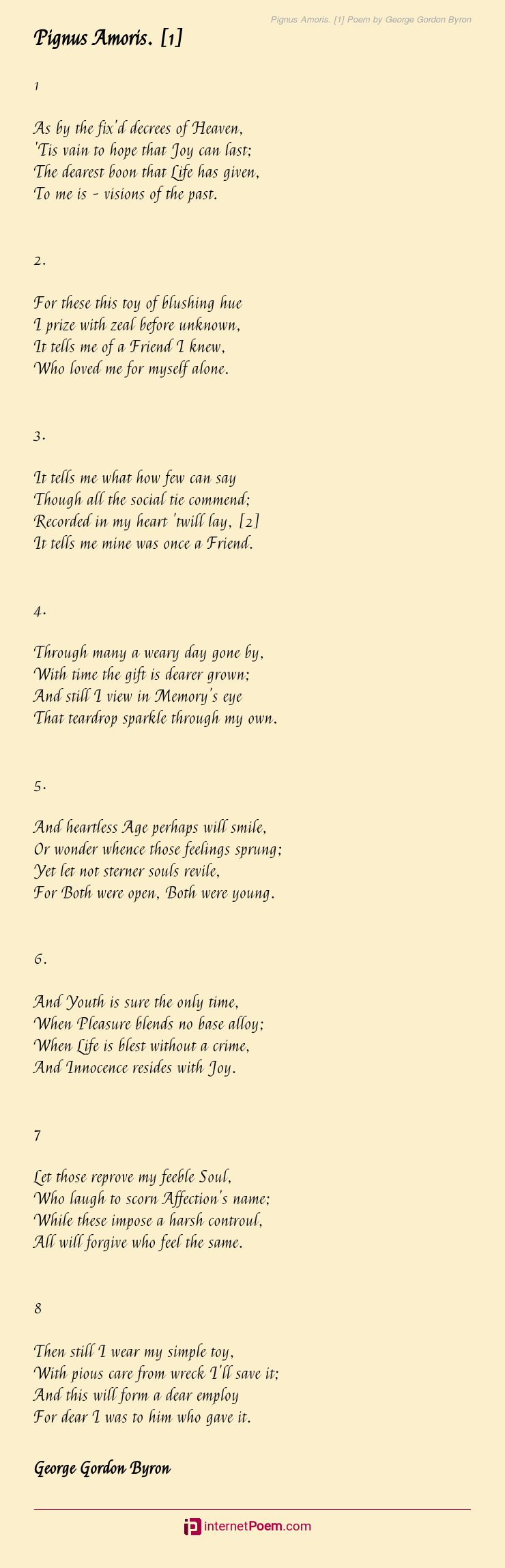 Pignus Amoris. [1] Poem by George Gordon Byron