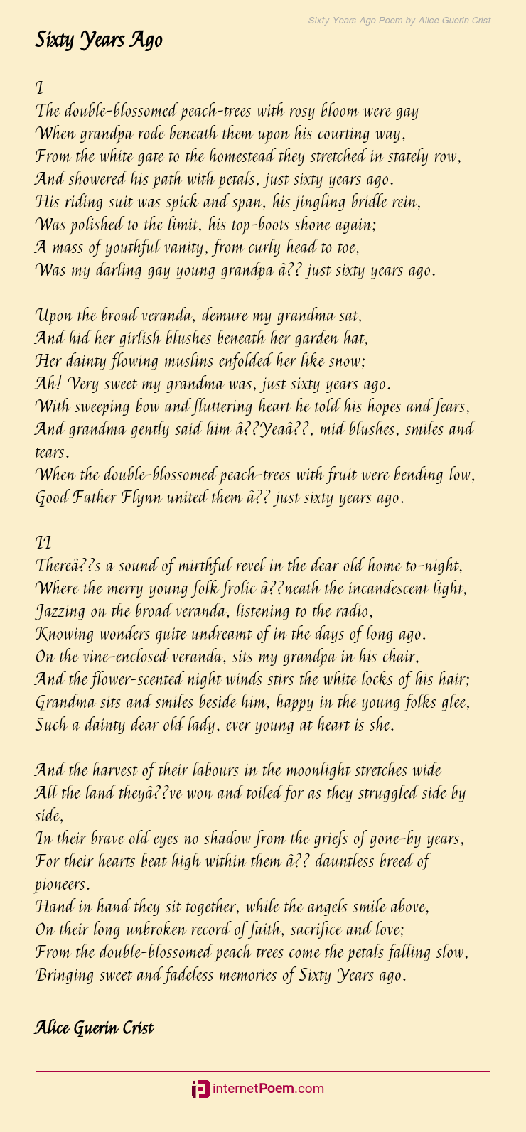 Sixty Years Ago Poem by Alice Guerin Crist