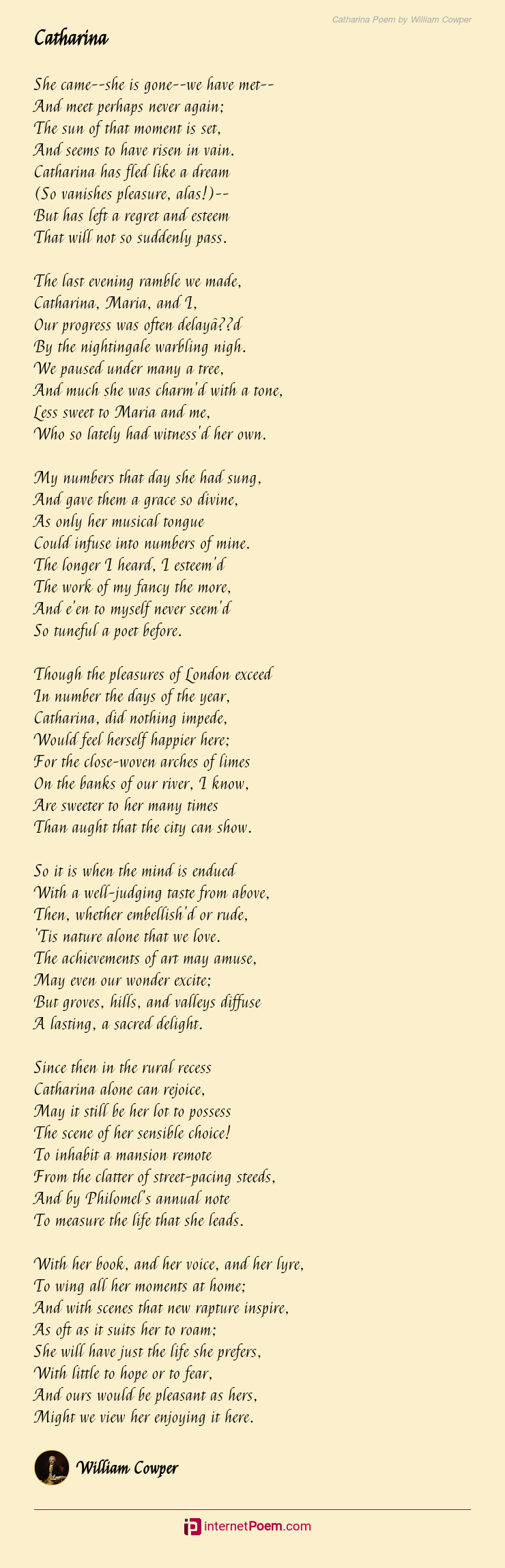 Catharina Poem by William Cowper