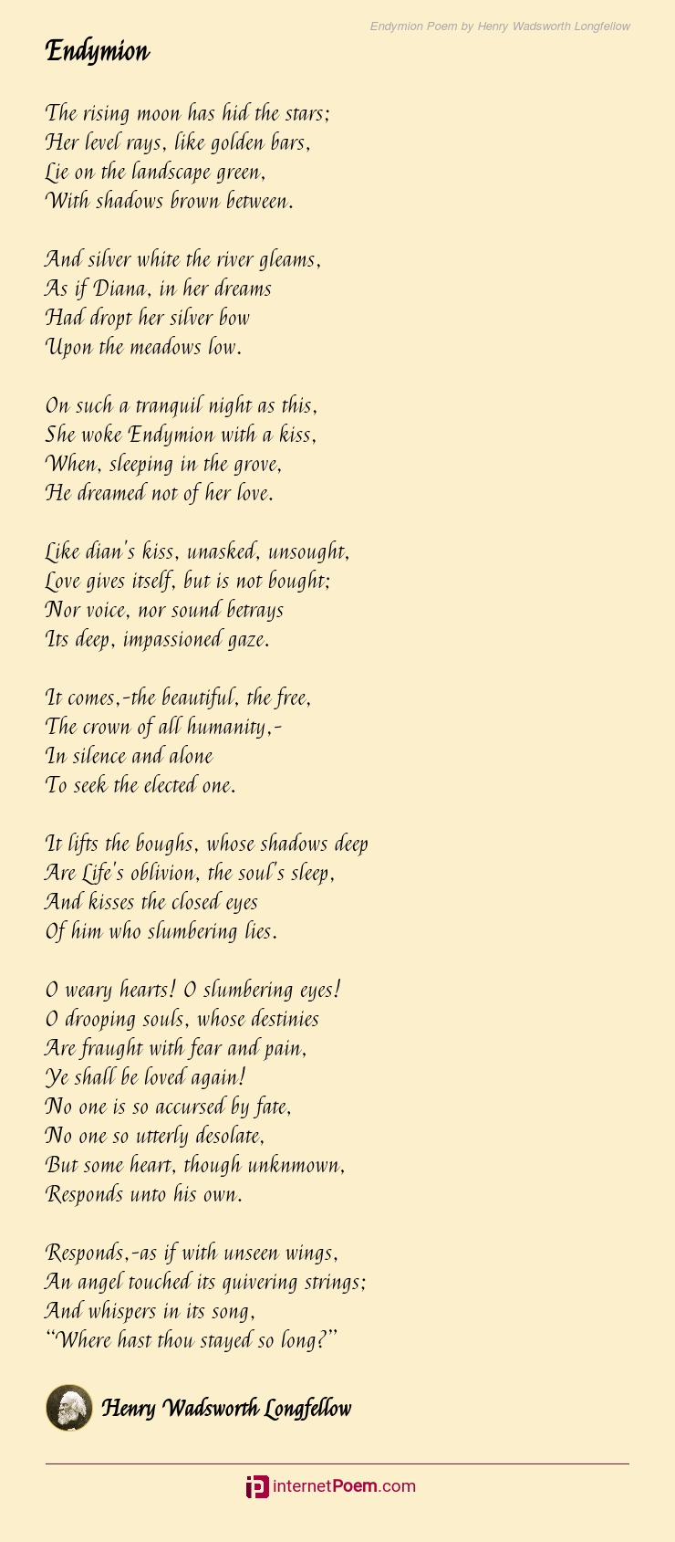 Endymion Poem by Henry Wadsworth Longfellow