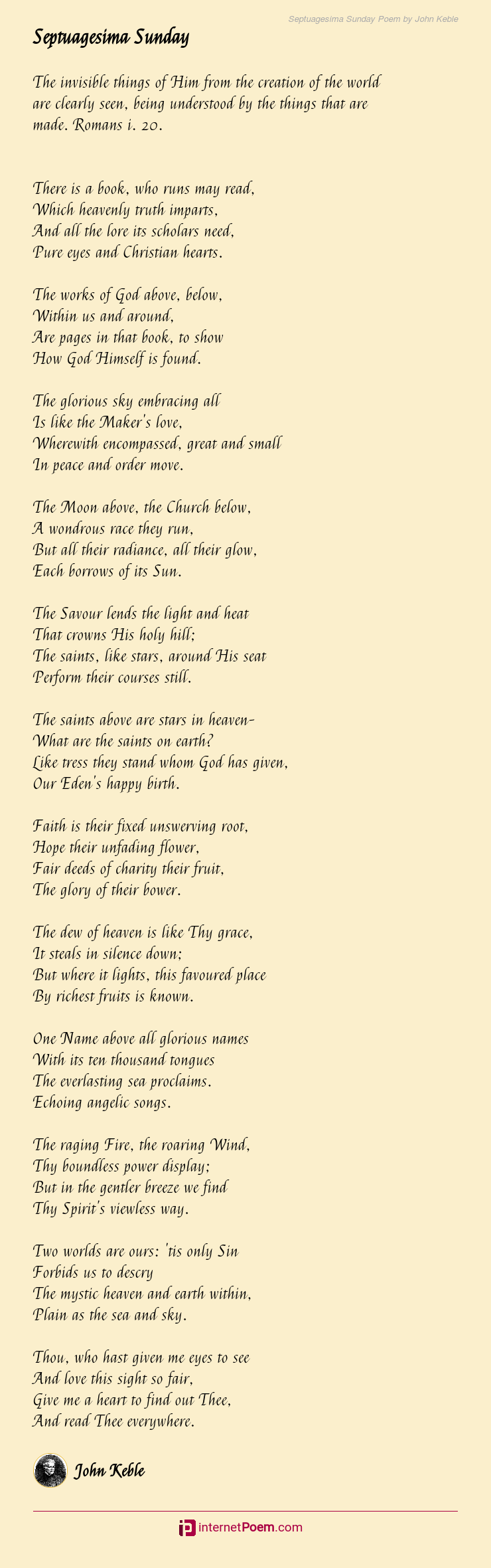 Septuagesima Sunday Poem by John Keble