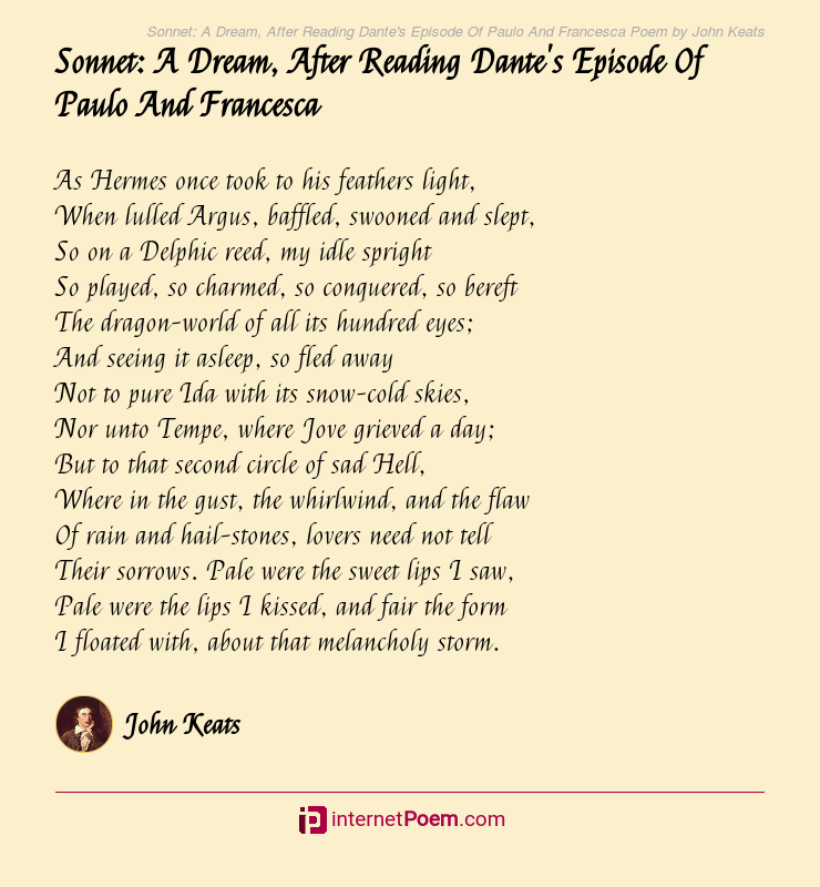 Sonnet: A Dream, After Reading Dante's Episode Of Paulo And Francesca ...