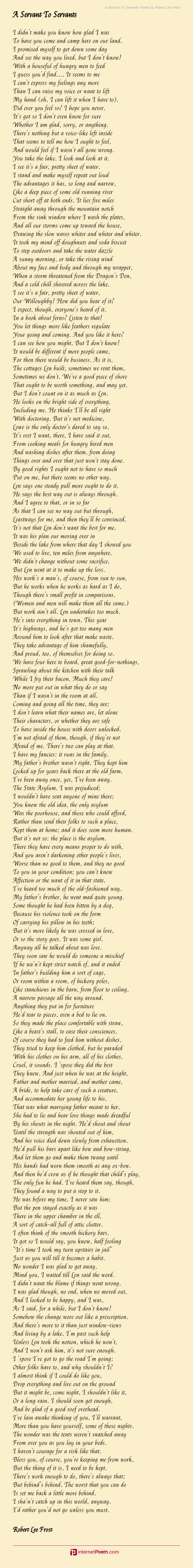 A Servant To Servants Poem by Robert Lee Frost
