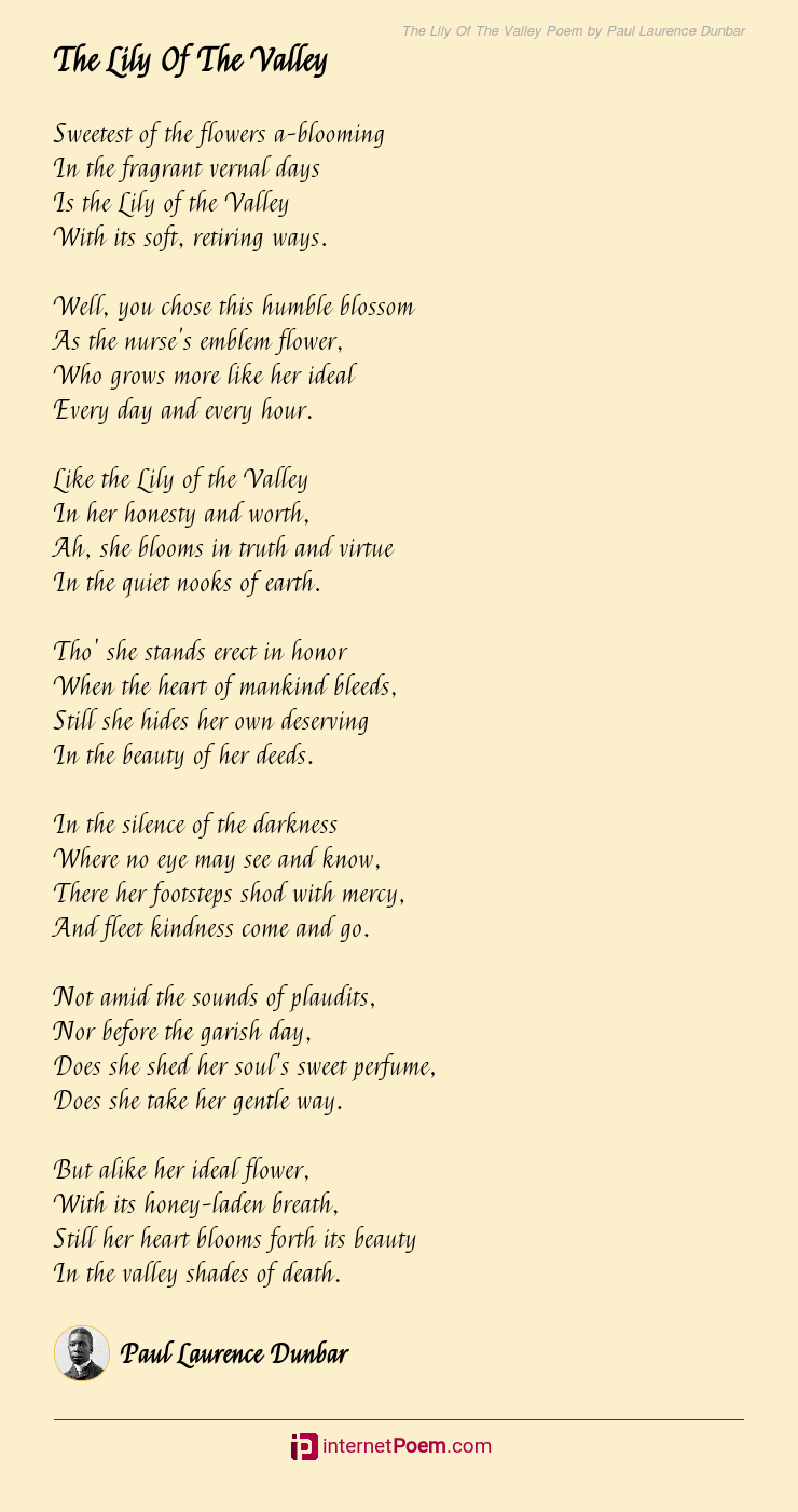 The Lily Of The Valley Poem by Paul Laurence Dunbar