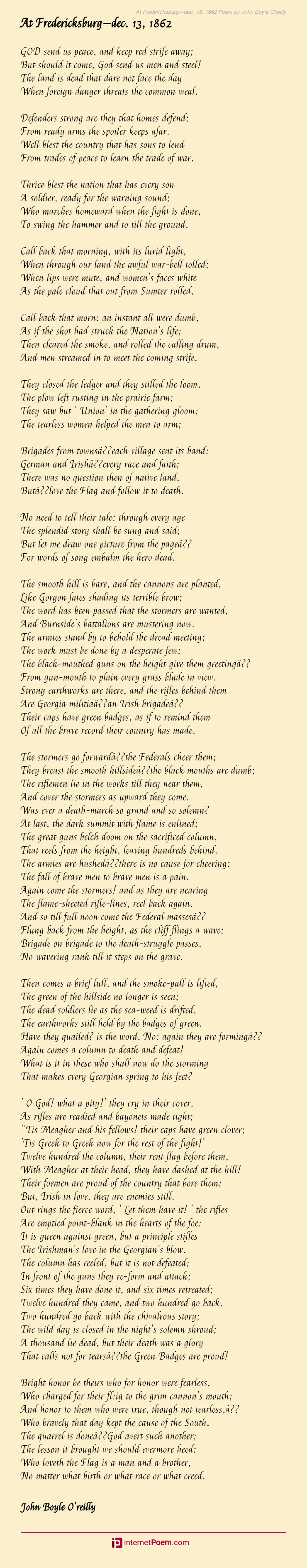 At Fredericksburg-dec. 13, 1862 Poem by John Boyle O'reilly