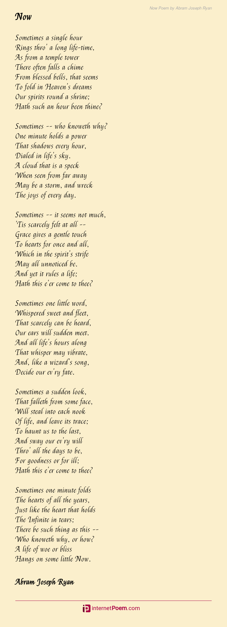 Now Poem by Abram Joseph Ryan