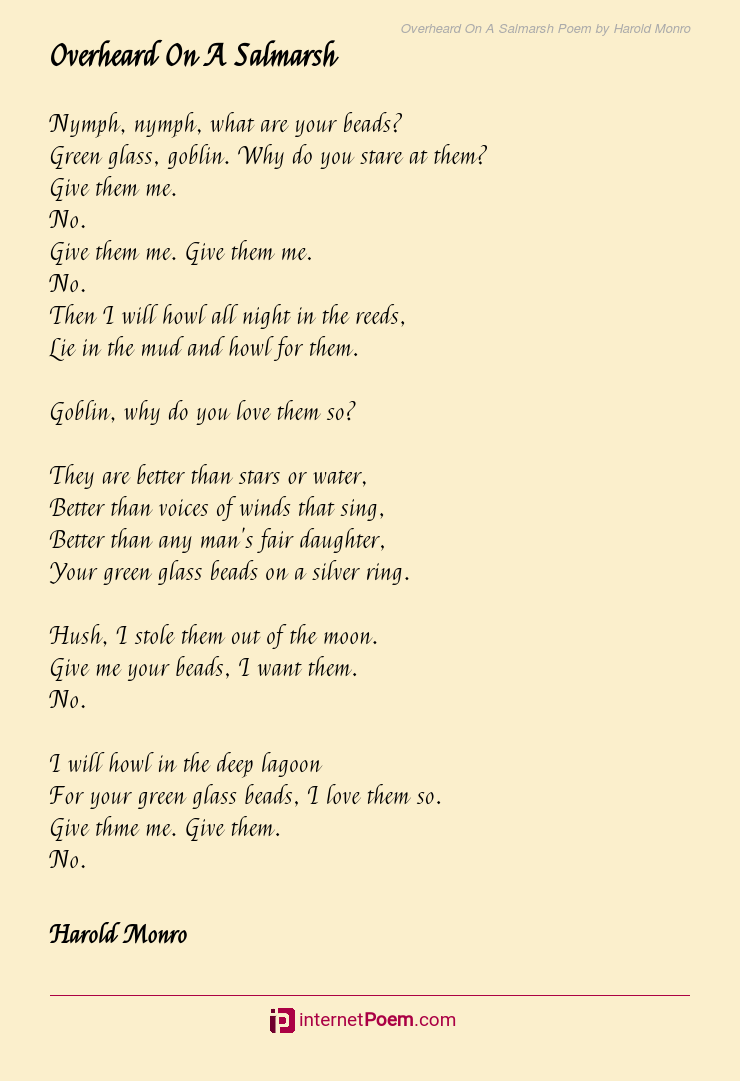 Overheard On A Salmarsh Poem by Harold Monro