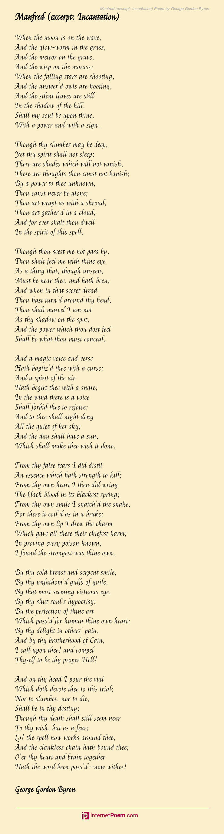 Manfred (excerpt: Incantation) Poem Rhyme Scheme
