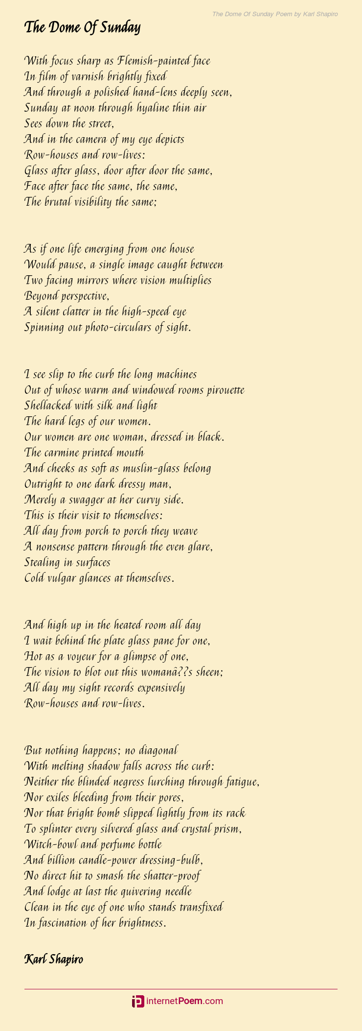 The Dome Of Sunday Poem by Karl Shapiro