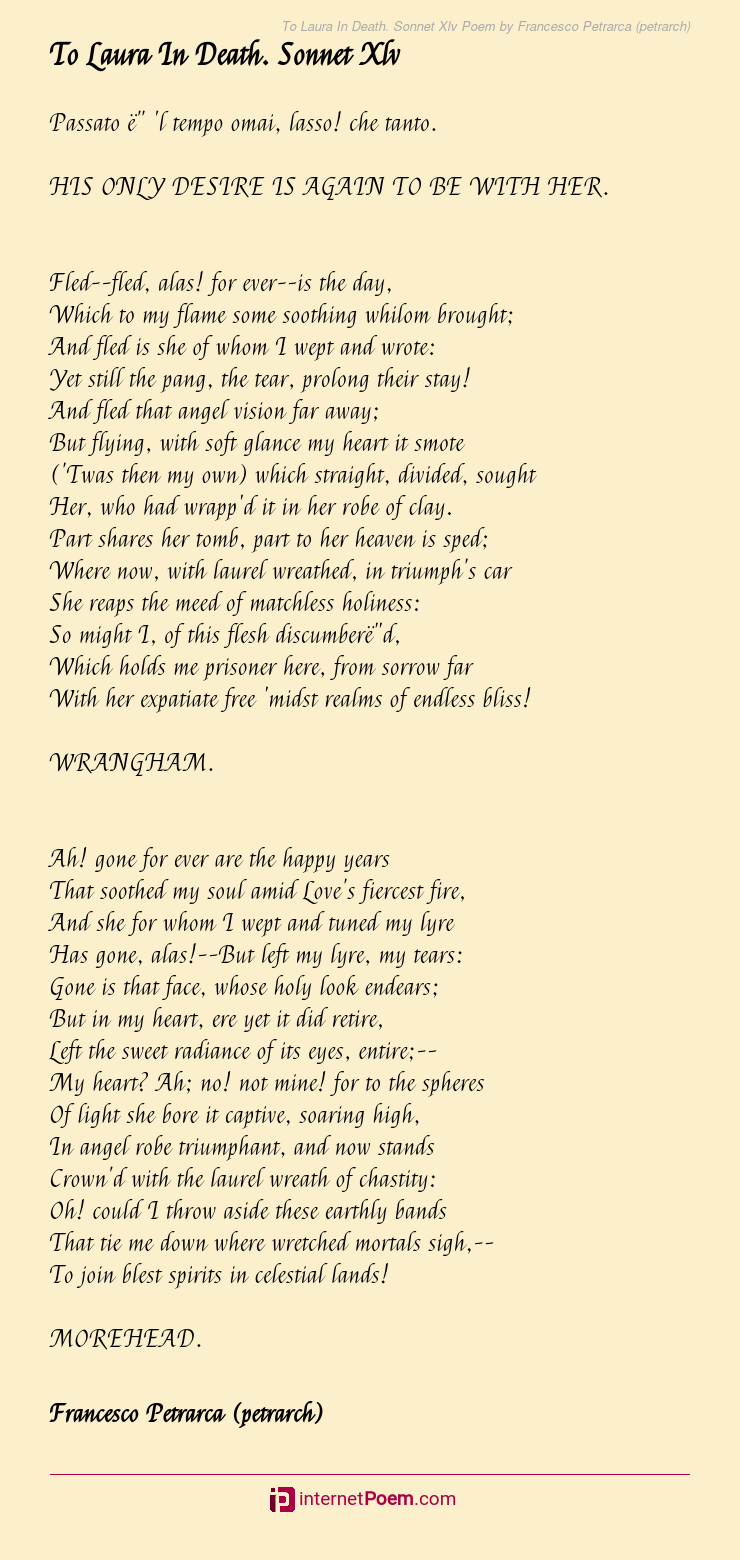 To Laura In Death. Sonnet Xlv Poem by Francesco Petrarca (petrarch)