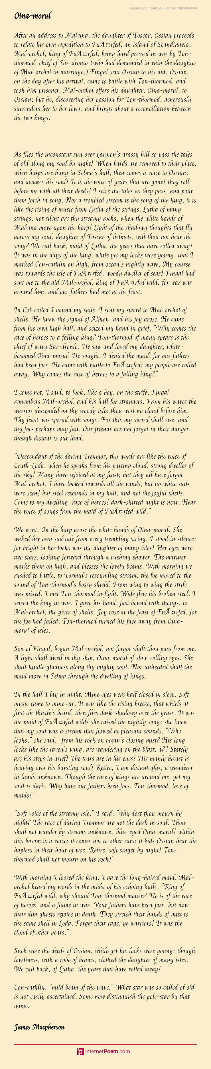 Oina-morul Poem by James Macpherson